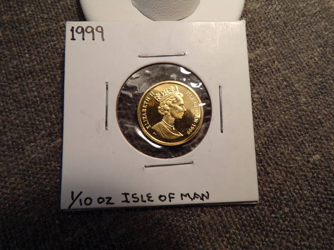 1999 Isle Of Man Gold Queen Elizabeth & Cat 1/10 Oz .999 Fine Gold Coin.