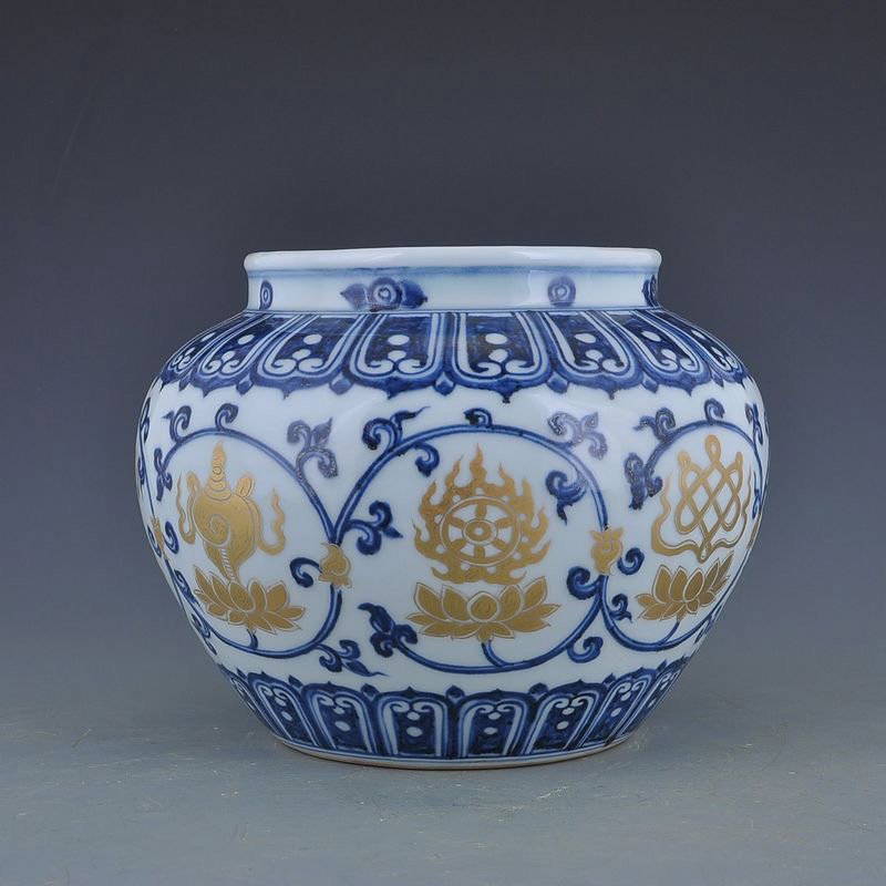Ming Xuande Blue And White Gilded Lotus Holder With Eight Treasures ...