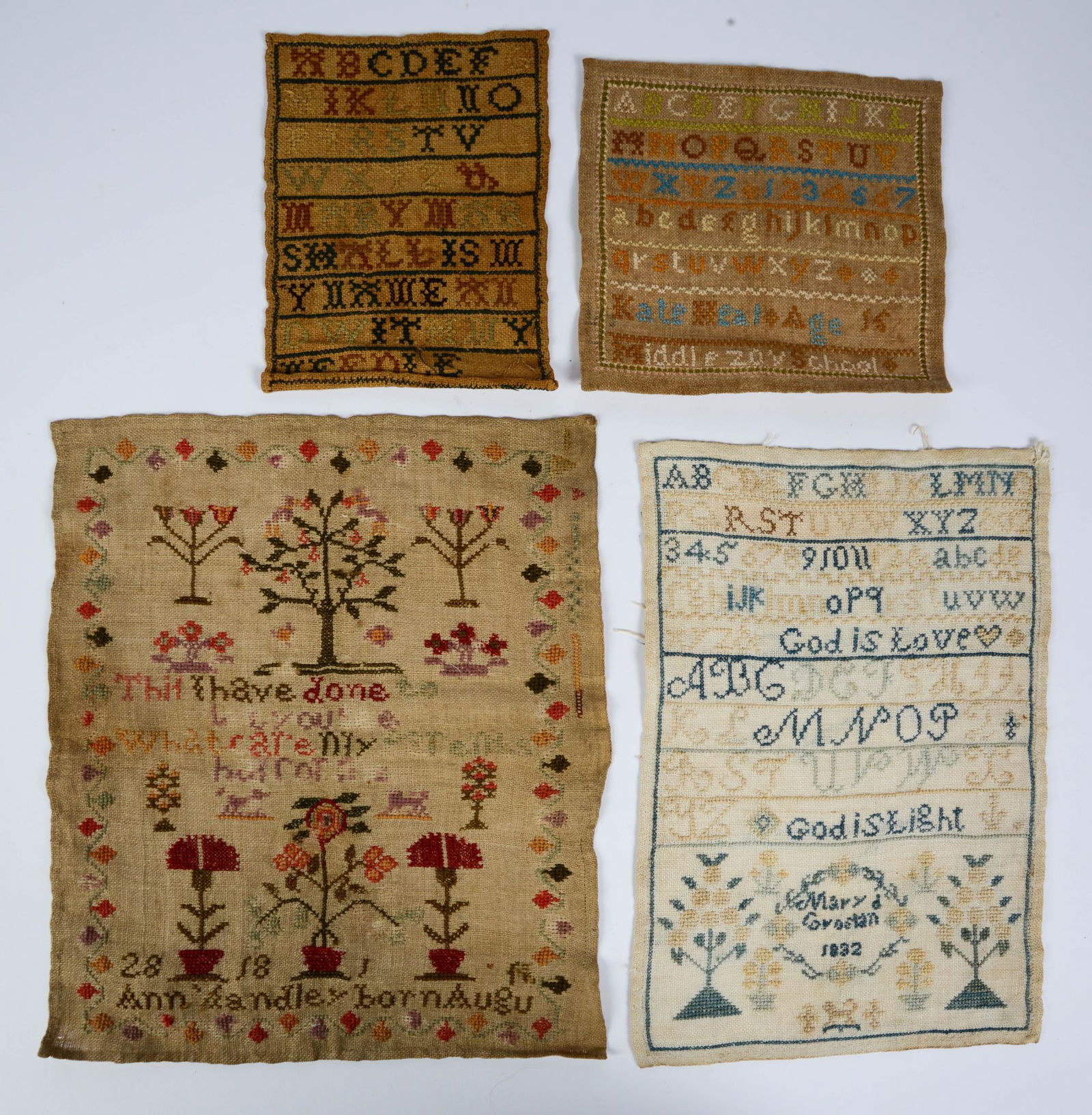 Four Small 19th Century Samplers. Auction