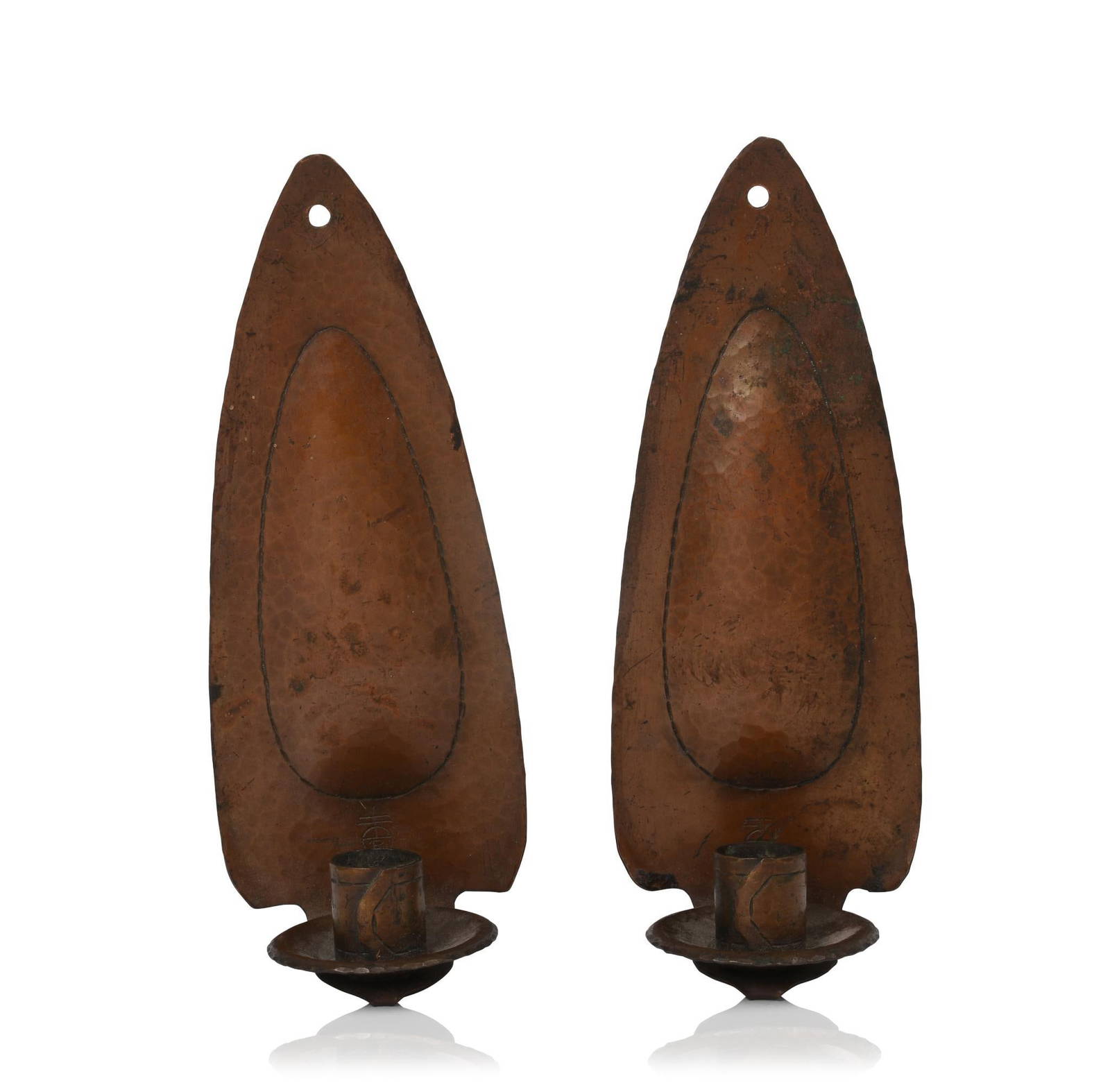 Rare Pair Of Roycroft Hammered Copper Wall Sconces. Auction
