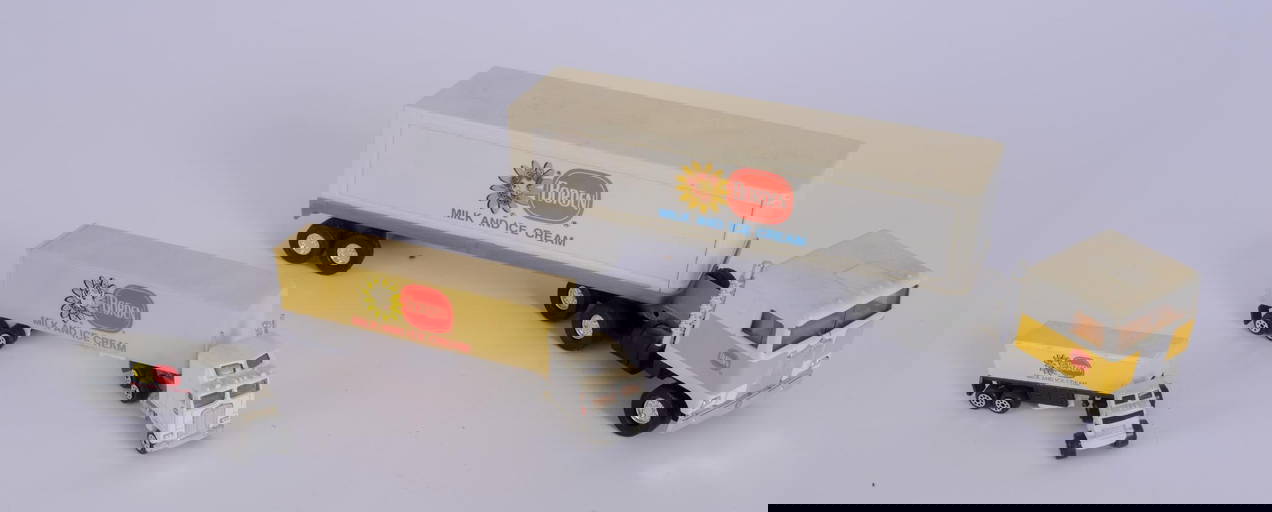 Three Borden Milk And Ice Cream Tractor Trailer Toy Trucks