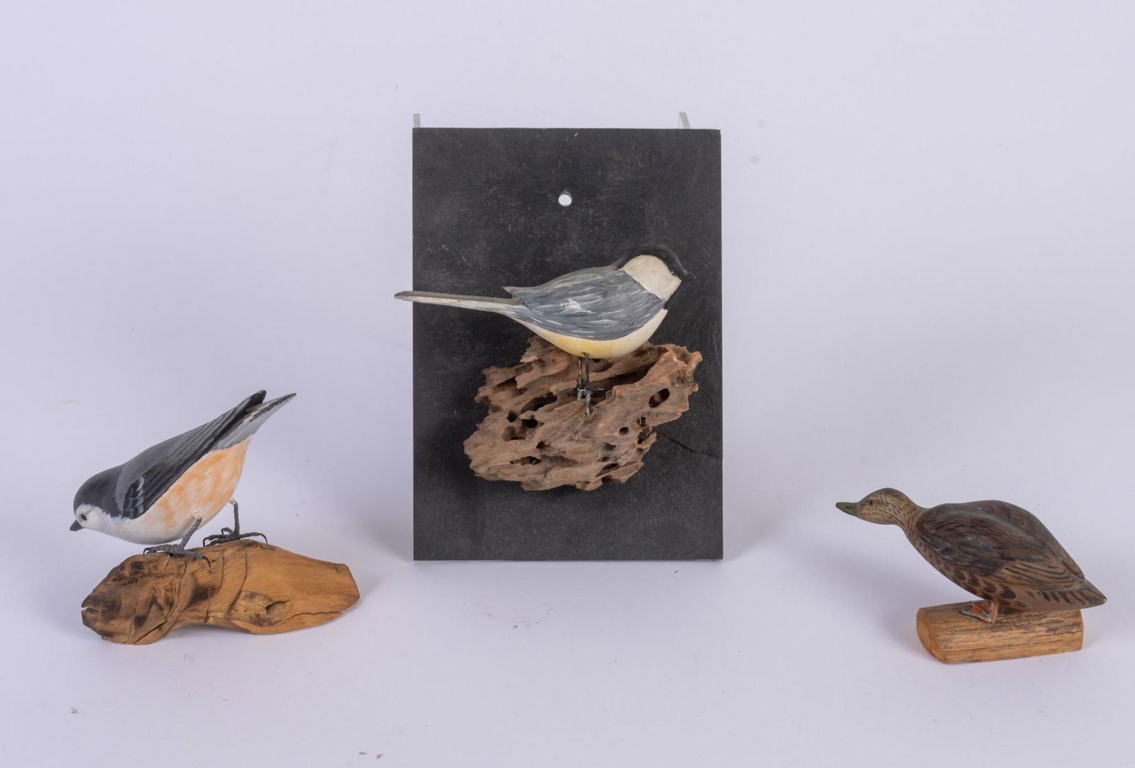 Three Carved And Painted Mantle Birds