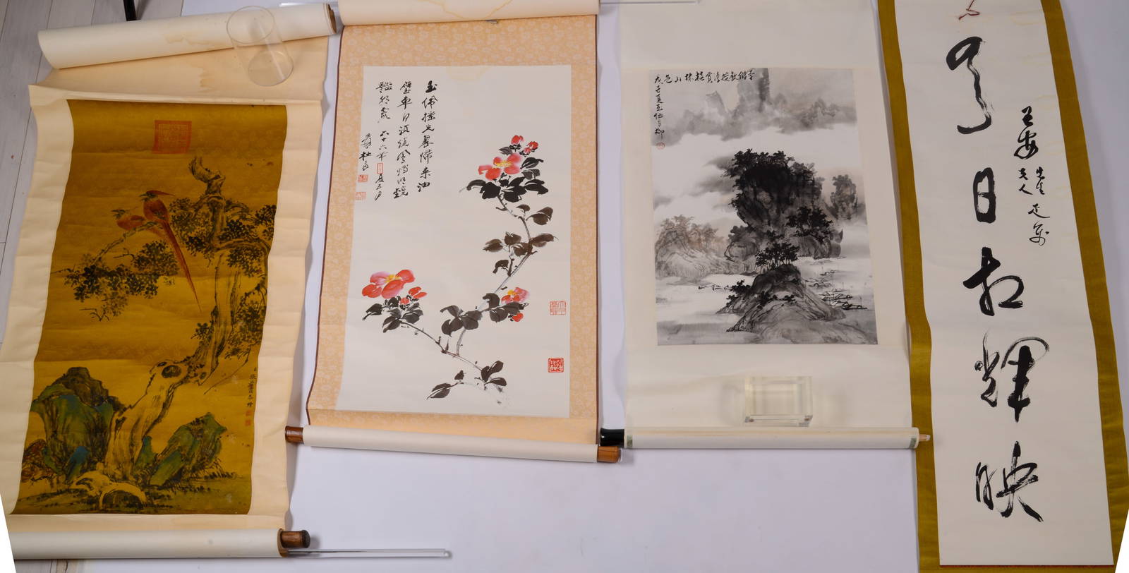 Chinese Scroll With Red Cardinals In A Tree Auction