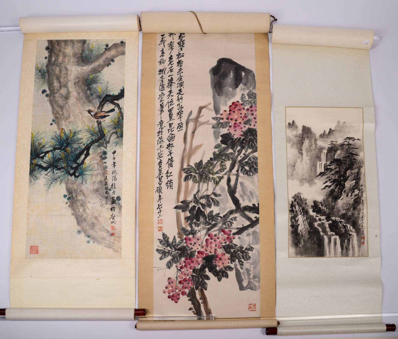 Three Japanese Hand-painted Scrolls Auction