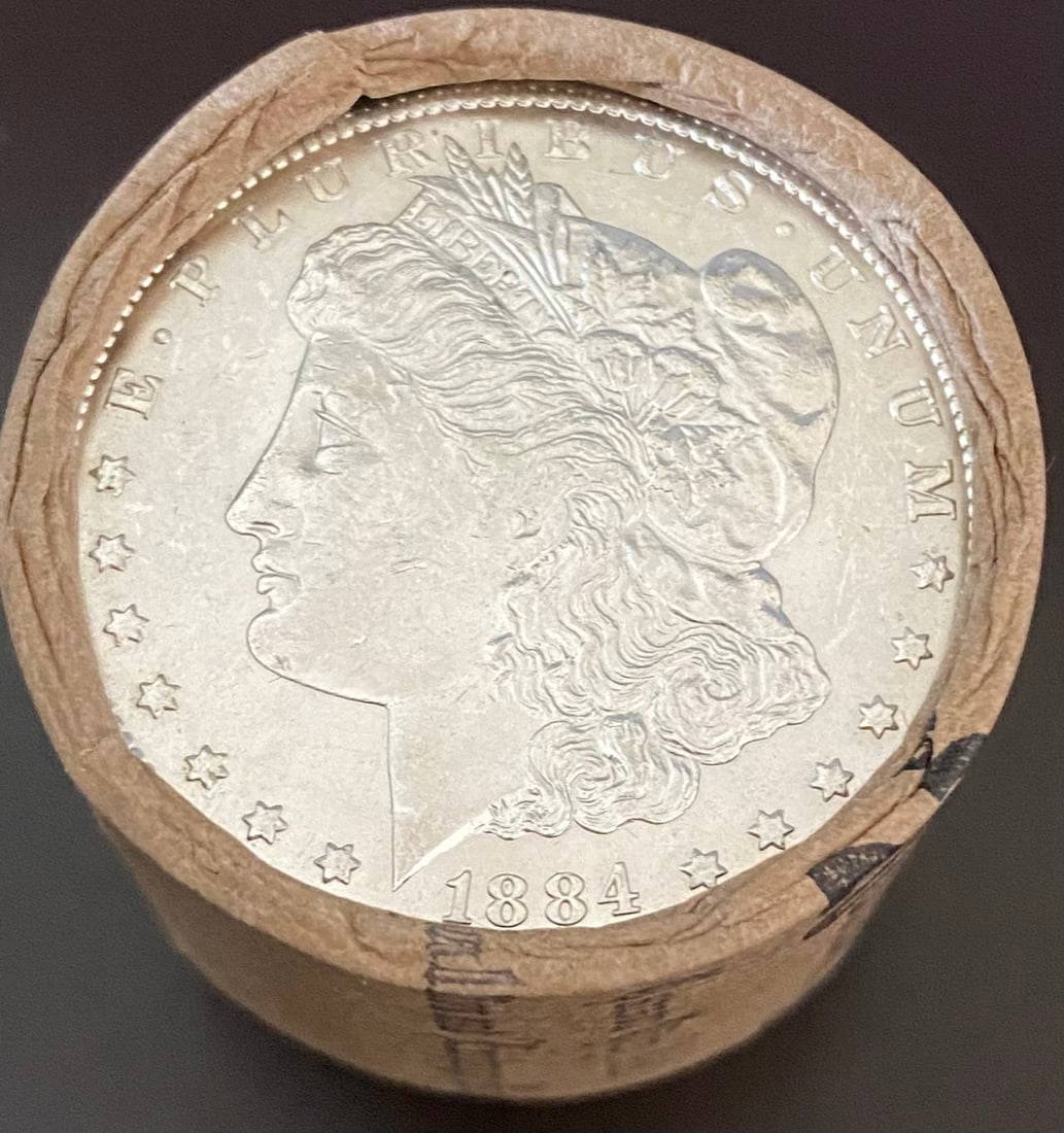 Gem Bu $20 Morgan Silver Dollar Roll 1884 & S Ends Auction