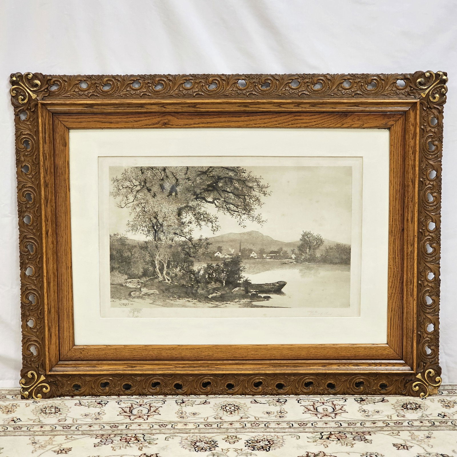 E.r. Rost Etching Of Riverside Auction