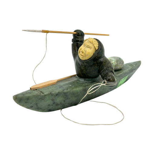 (lot Of 2) Late 20th Century Eskimo Or Inuit Carved Greenstone And Bone ...