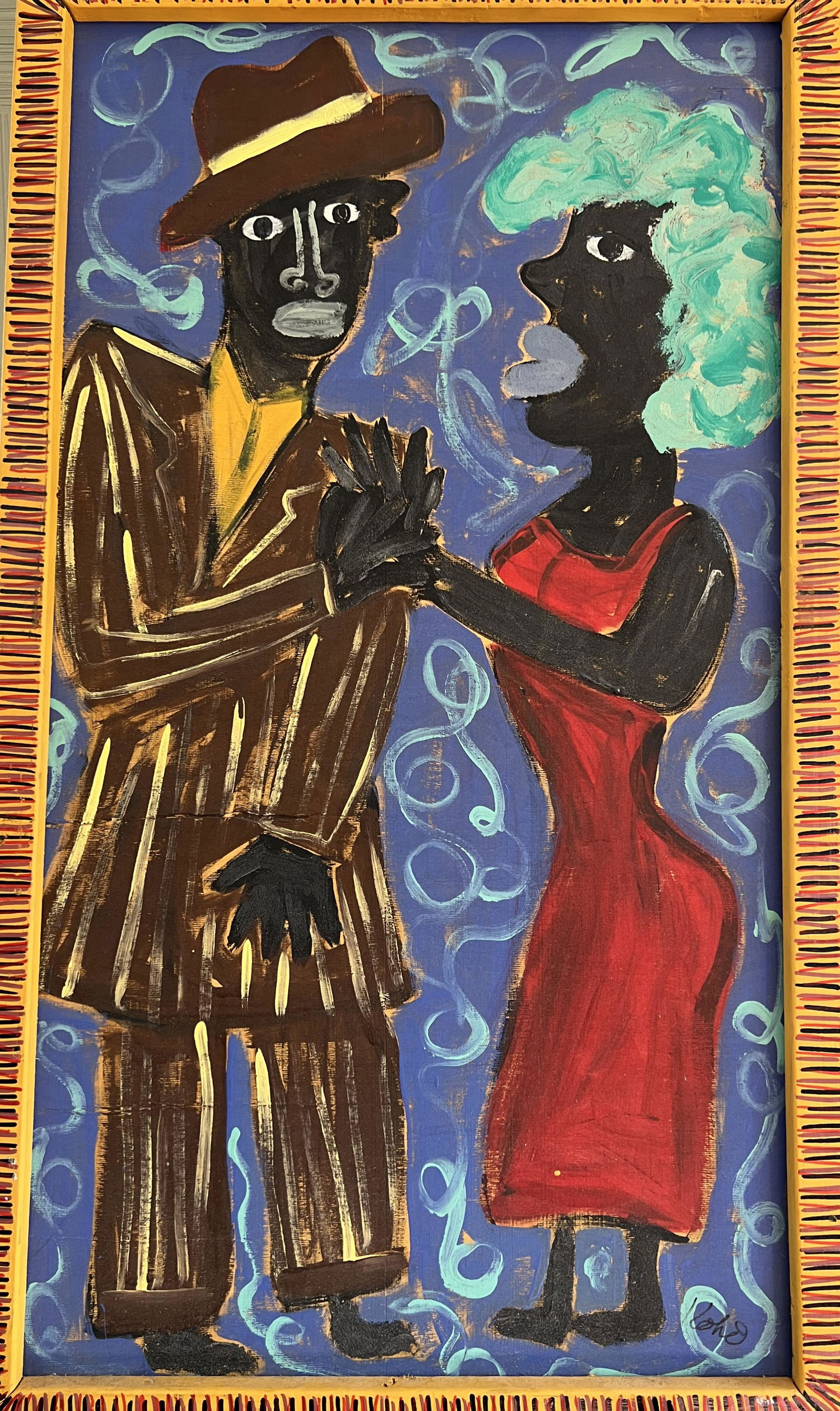 Koho Koehler Folk Art African American Couple Oil On Board