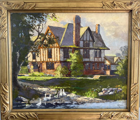 Ira Randall "rowe House" Wayland, Ny Oil On Board W/ Original Frame
