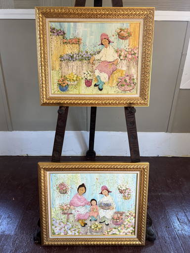 Pair Of Mildred Barrett Women With Flowers Oil On Canvas