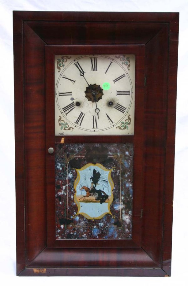 19thc American Empire Og Clock W Reverse Ptd Pane