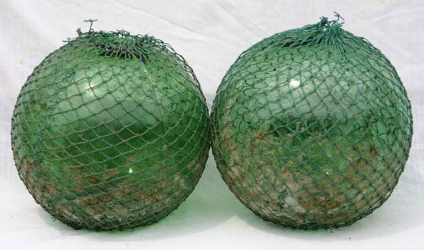 Pr Antique Green Glass Fish Net Floats