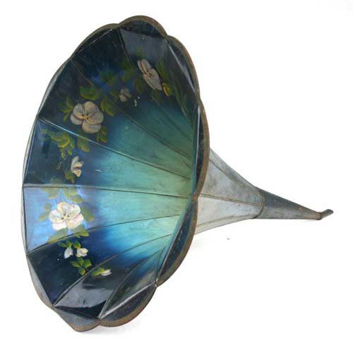 42: orig antique Edison lg Morning Glory horn in blue p