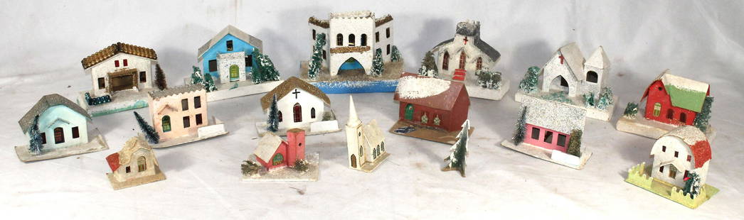 Vintage Cardboard Christmas Village W Electric Lights