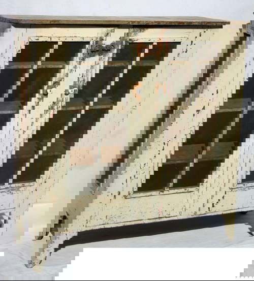 35: antique pie safe in old white paint - 51" wide x 52