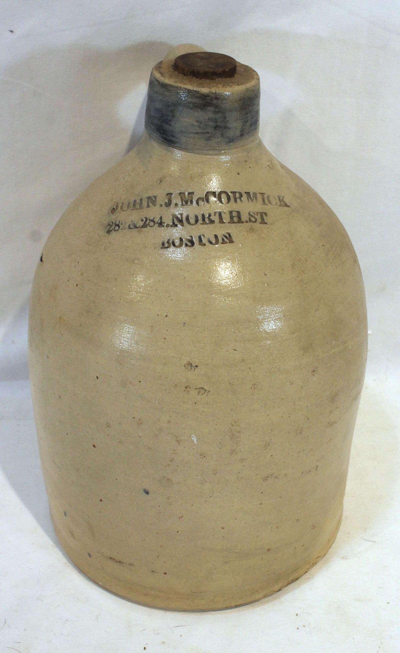 John J. McCormick 282 & 284 North St Boston stoneware merchant's jug ...