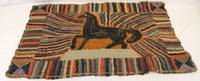 Antique hooked rug w horse motif & geometric pattern dec - 24"x38 ...