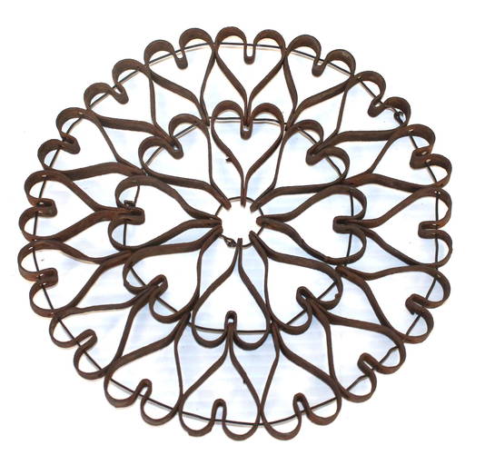 Antique Iron Heart Trivet 8" Diam