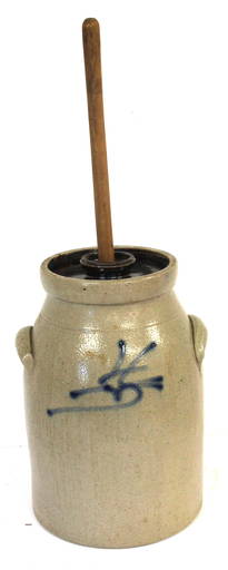 Stoneware cobalt dec 4 gal butter churn w wooden dasher - stoneware is ...