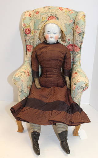 ca 1860's Biedemeier china head doll w cloth body & kidd arms sitting ...