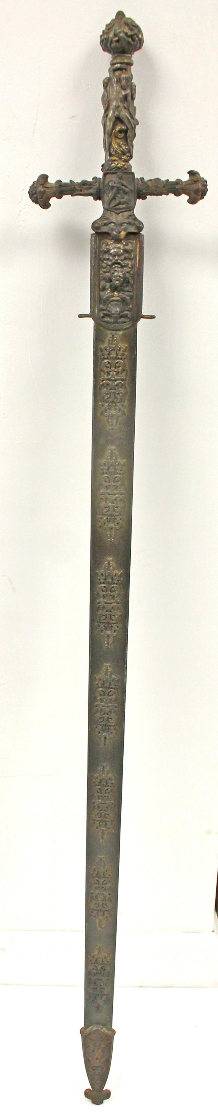 Antique sword in sheath w figural handle - 43 1/2" long in scabbard ...