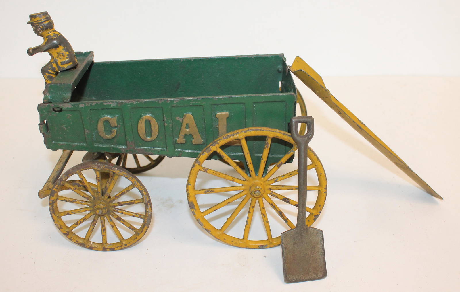 Ca 1930's Hubley Cast Iron Coal Cart W Driver, Shute & Shovel (cart ...