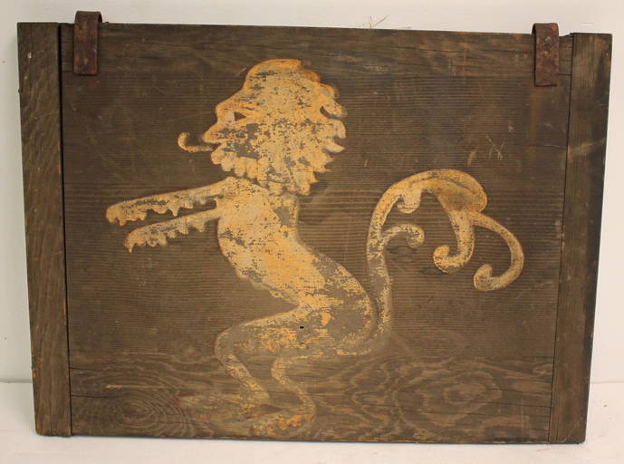 Antique Wooden Painted Double Sided Sign W Standing Lion On One Side ...