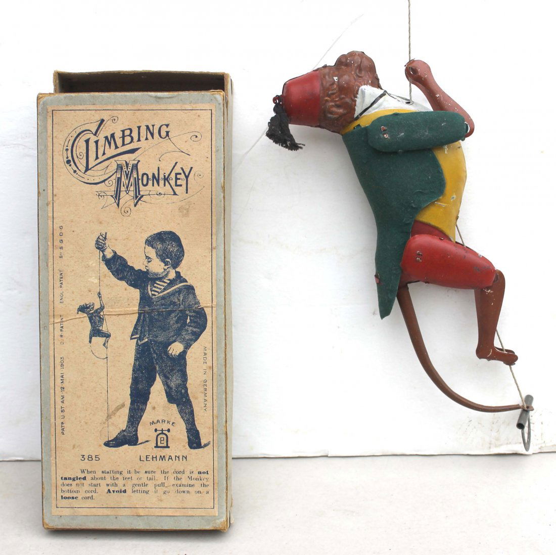 Antique Lehmann Climbing Monkey In Rare Orig Box