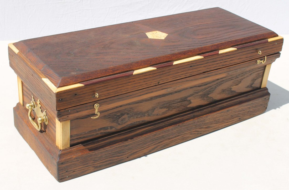 59: ca 1840 sailor's ditty box in chestnut wood inlaid