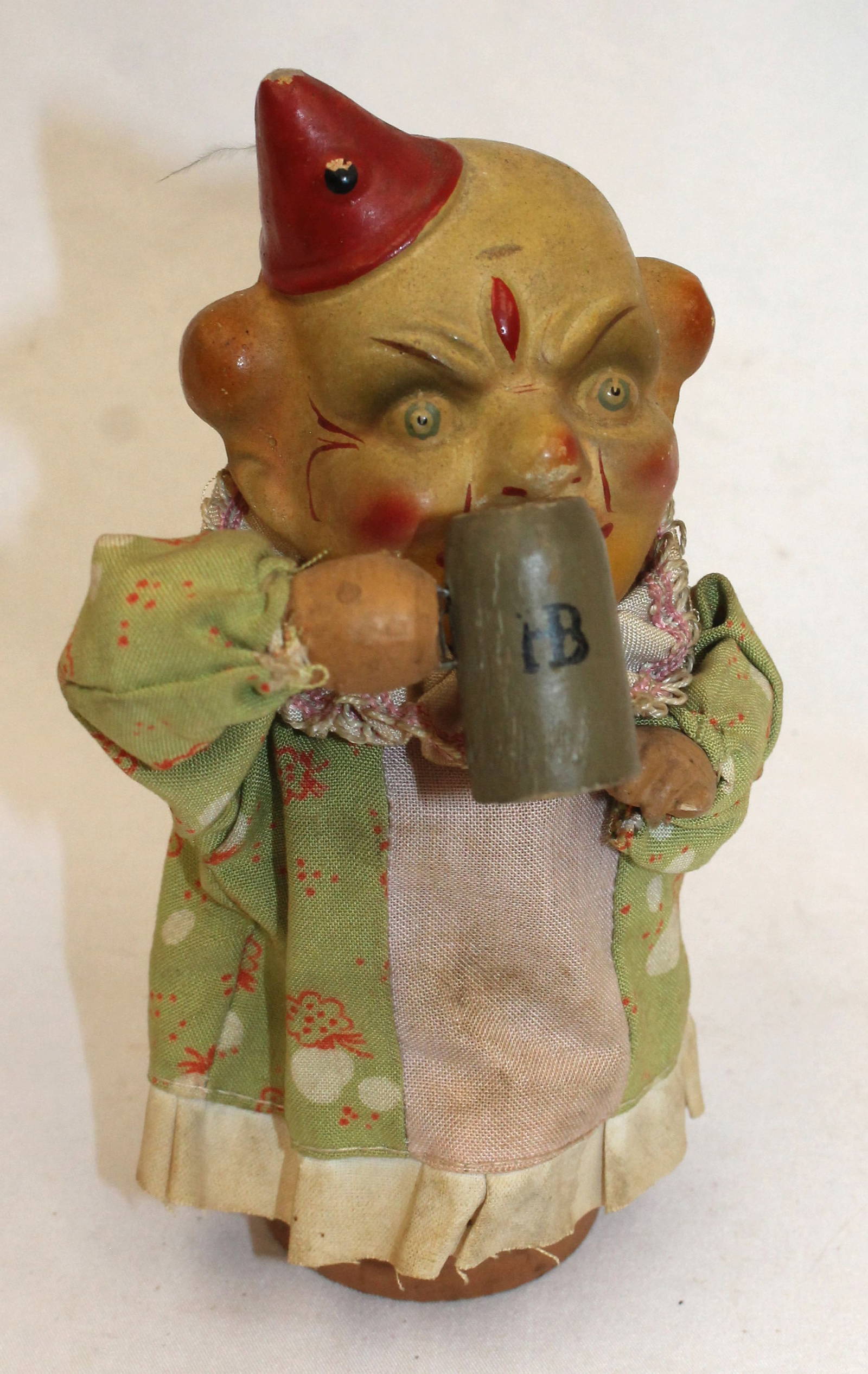 Interesting Antique German Clown W Stein Squeeze Toy - 7" Tall Auction