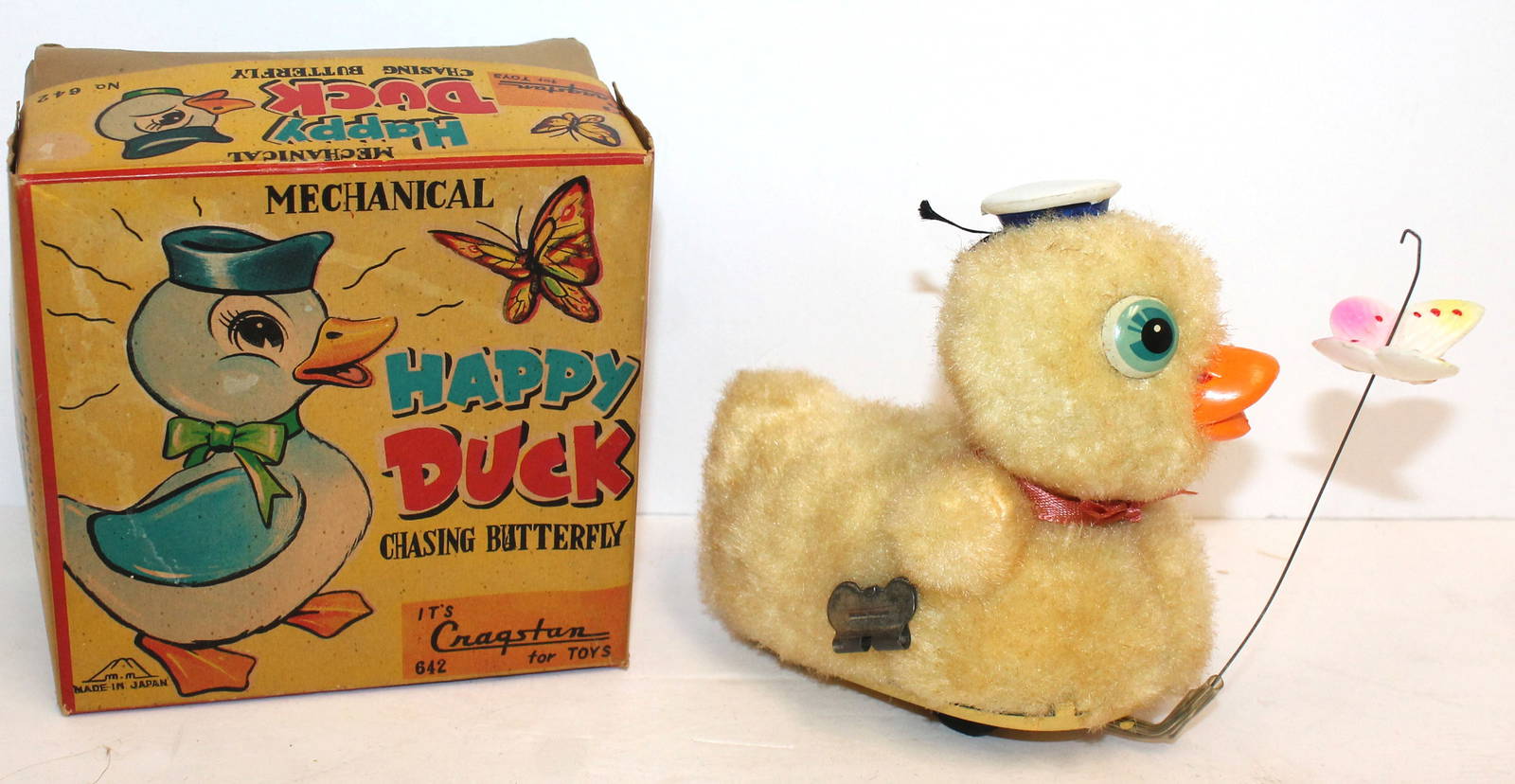 Vintage Japanese Mechanical Wind Up "happy Duck" In Orig Box Auction