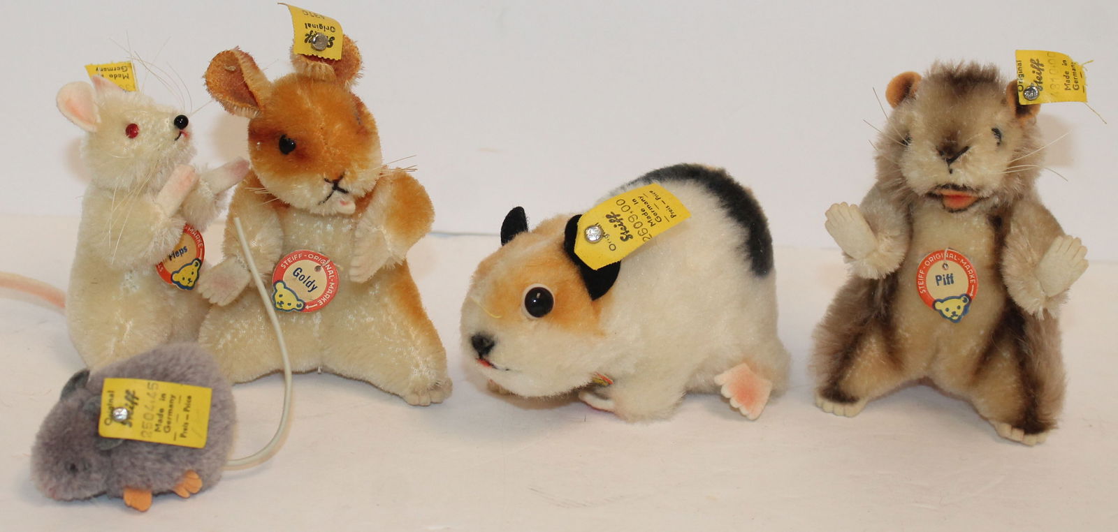 Lot Of 5 Steiff Stuffed Toys Incl 2 Mice "pieps", 2 Hamsters "piff ...