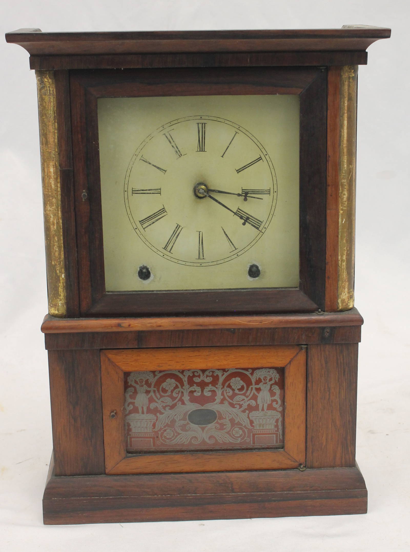 Antique New Haven Small Mantle Clock W Neoclassical Reverse Painted On ...