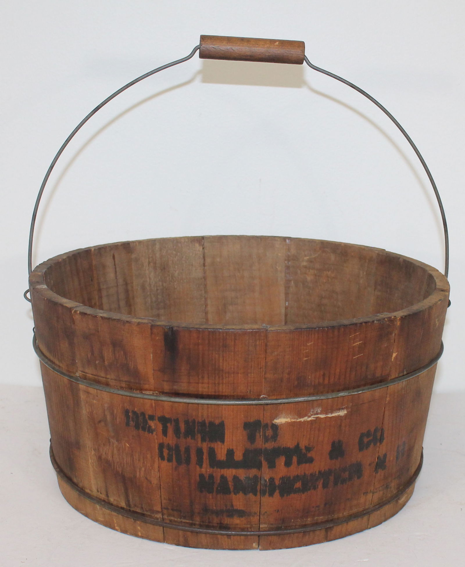 Antique Staved Bucket W Bail Handle "return To Ouilette & Co Manchester ...