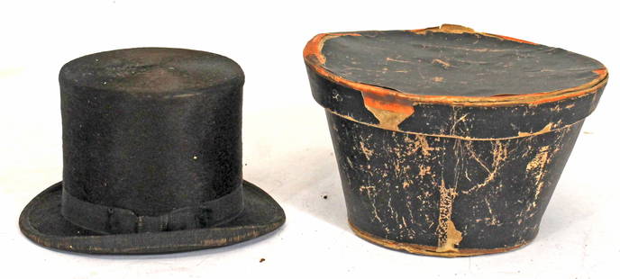 Antique Salesman Sample Top Hat In Orig Hat Box 3 1/2" Tall X 6"x4 3/4"