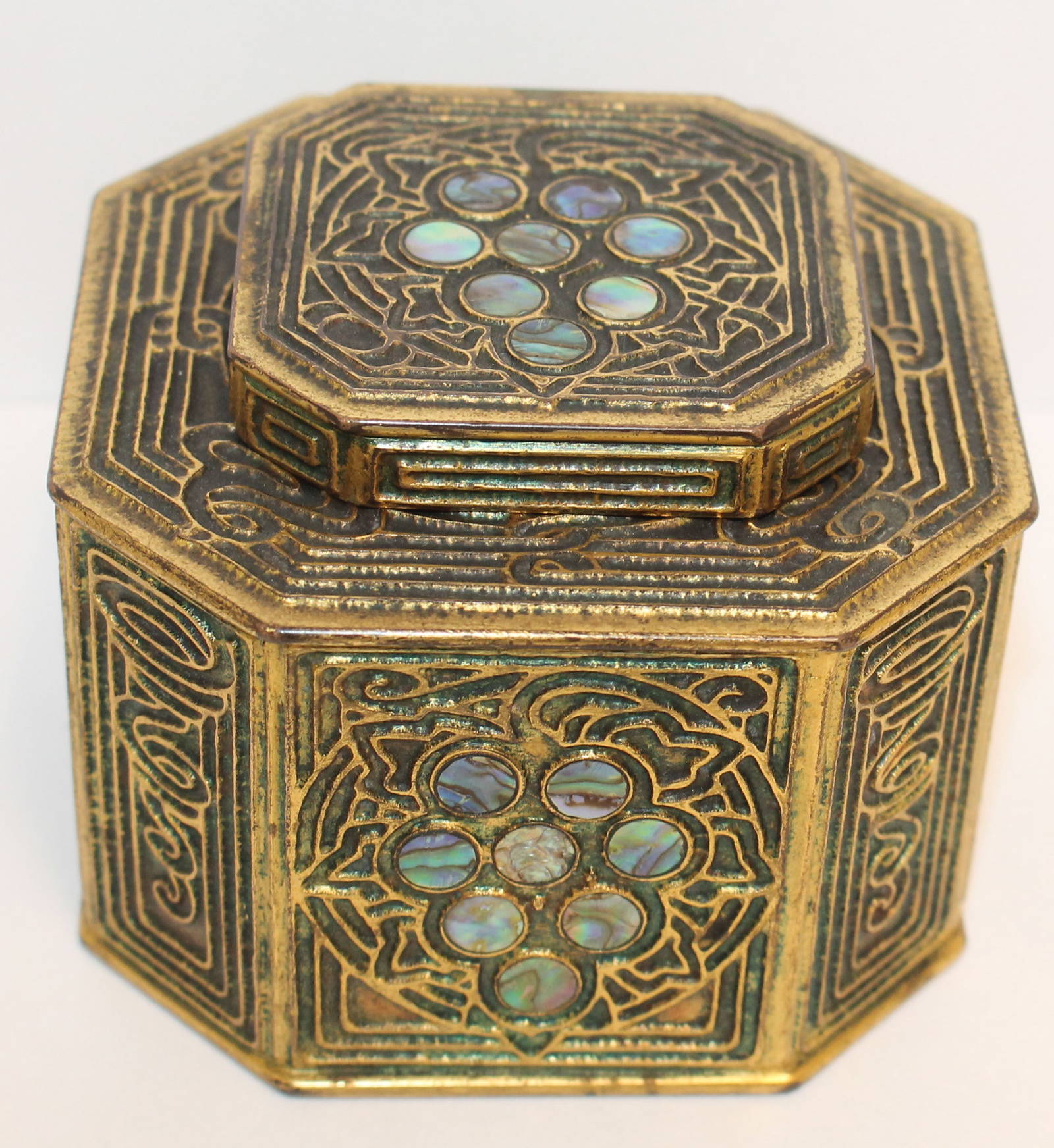 Tiffany Studios Abalone Pattern Bronze Inkwell - Nice Patina Auction