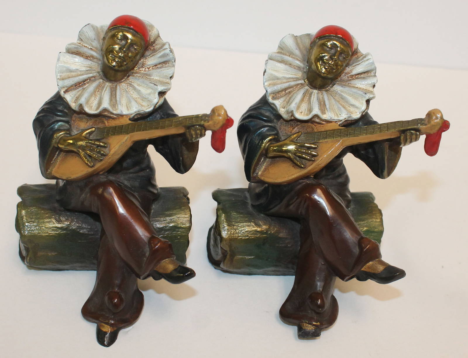 Pr Of Austrian Bronze & White Metal Cold Painted Clowns - 1 Slightly ...