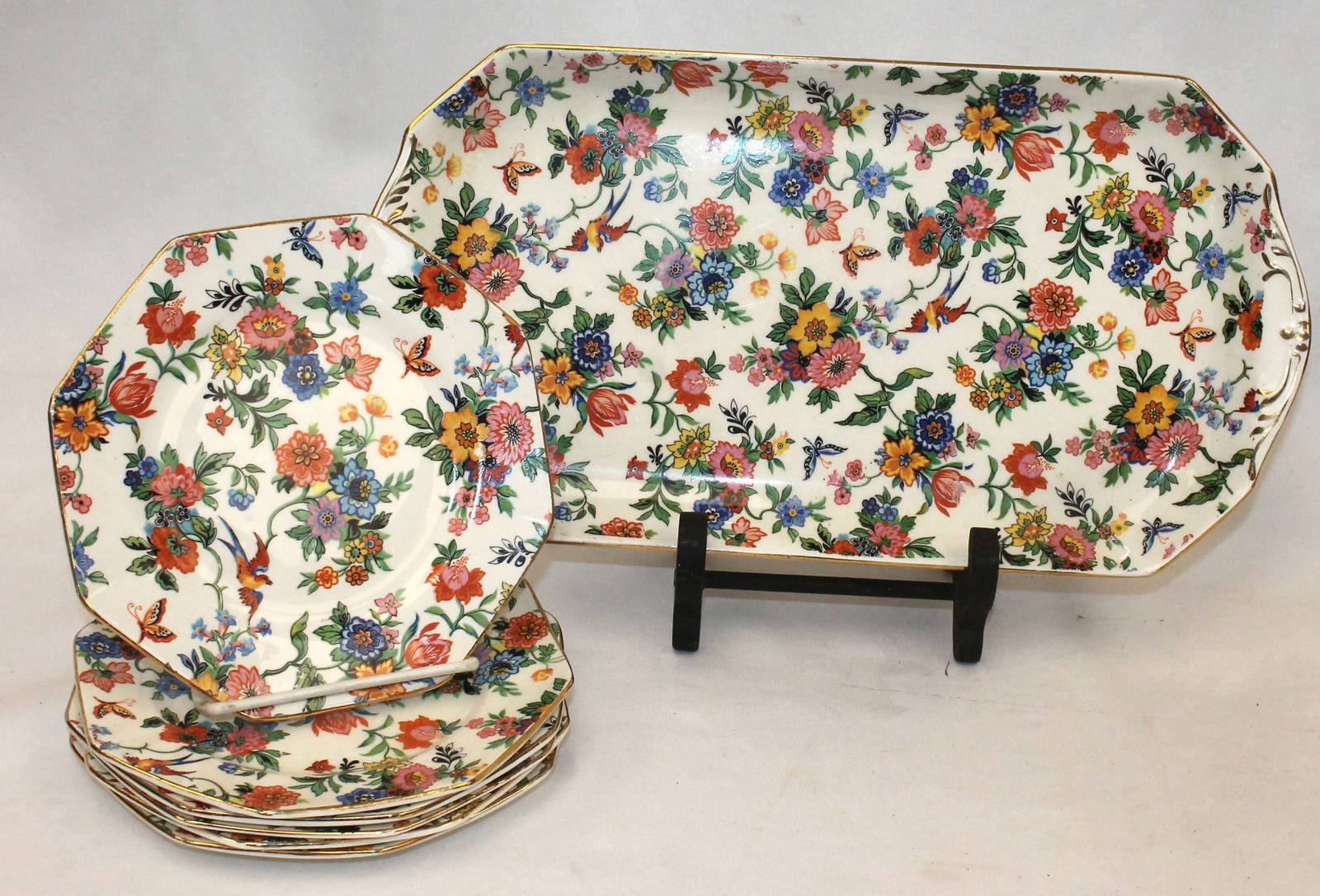 Bp Co Ltd "scotch Ivory" Floral China Set Of 6 Plates & Small Platter ...