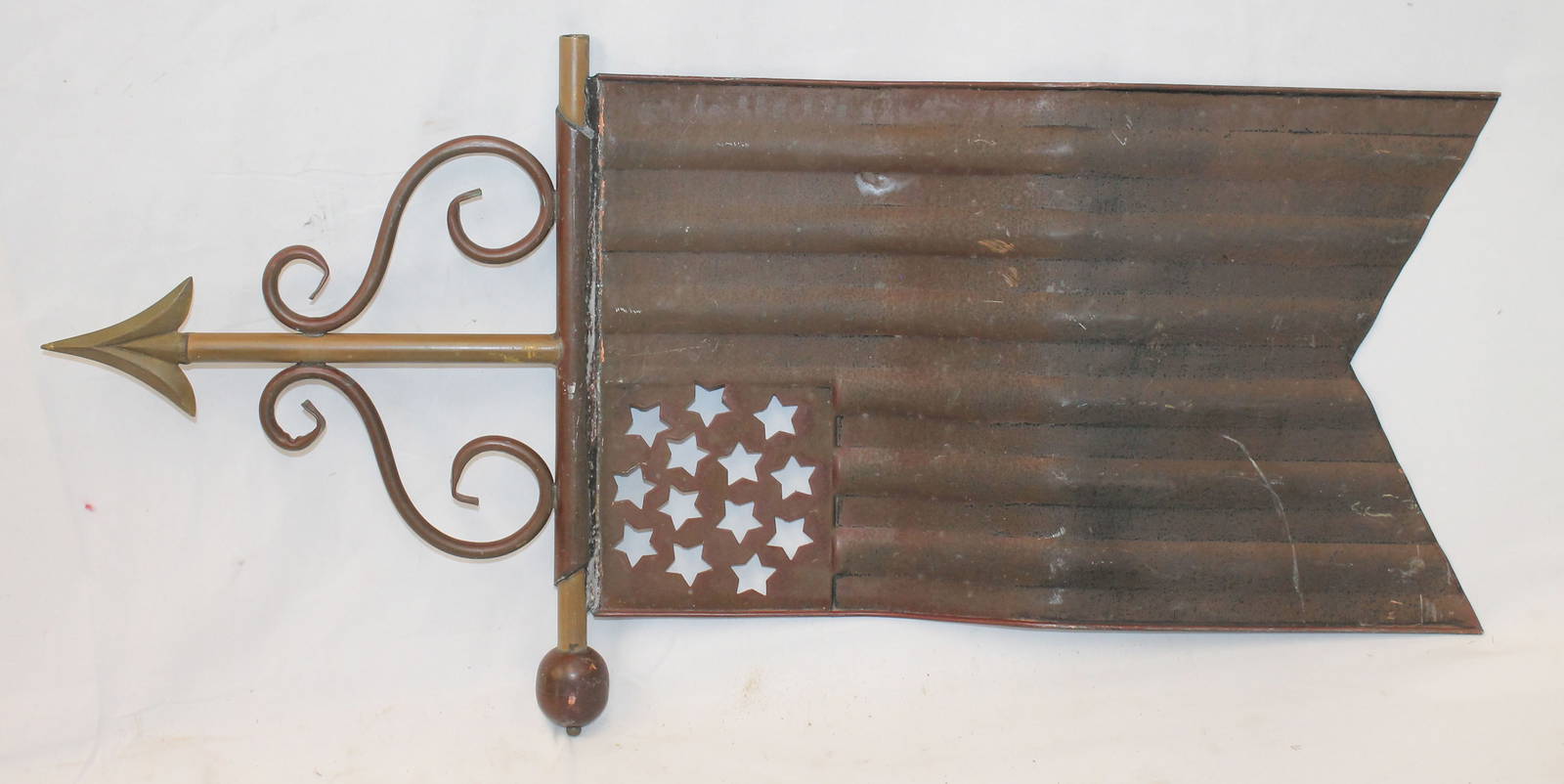 Copper Flag Weathervane W Cutout Stars - 15" Tall X 30" Wide Auction