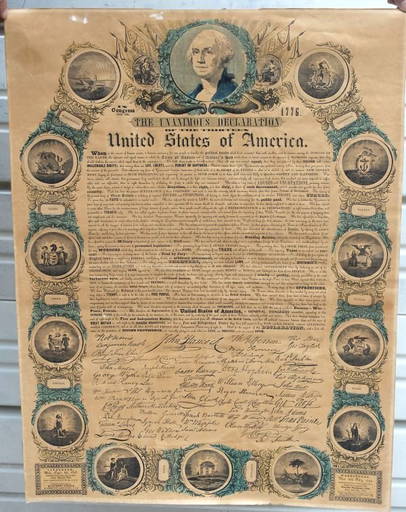 Old Antique Copy Of The Declaration Of Independen