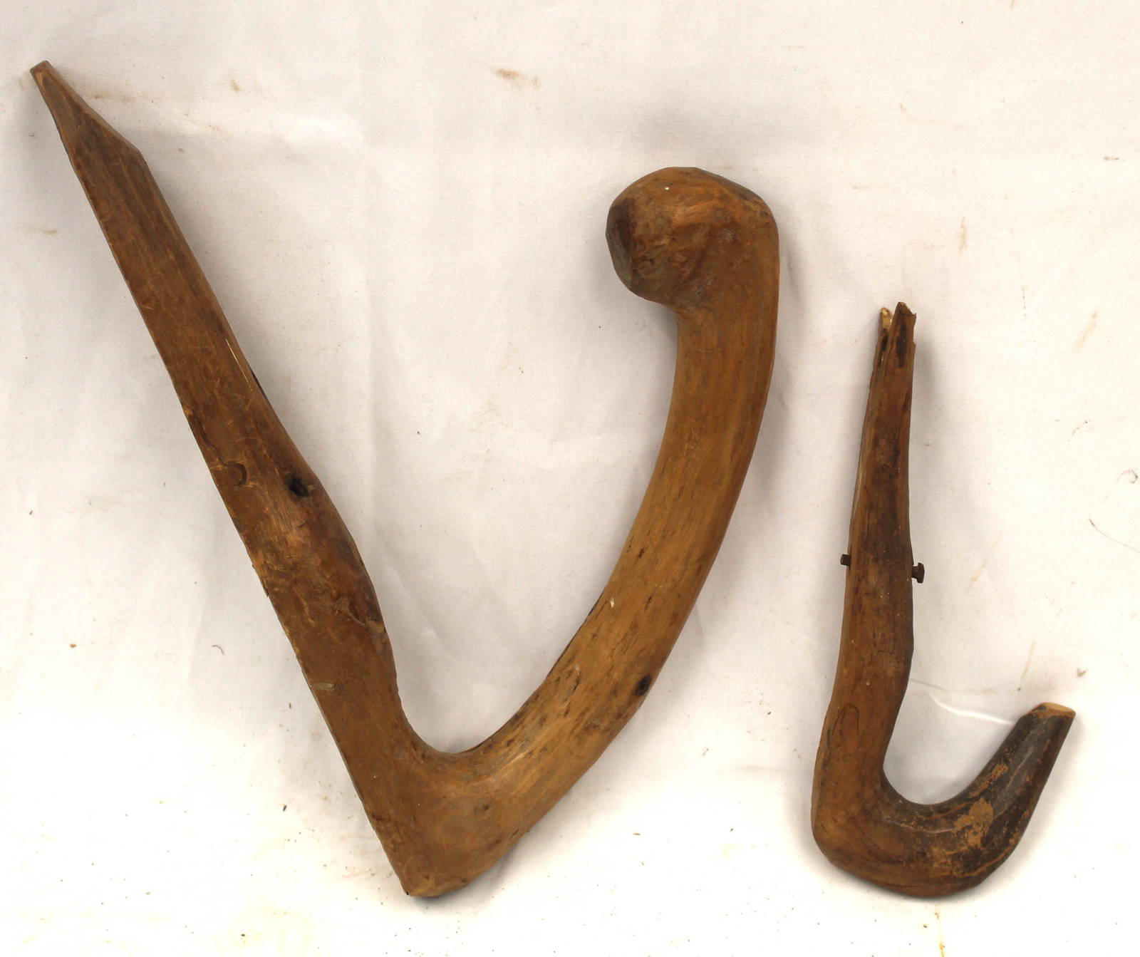 Lot Of 2 Antique Wooden Barn Hooks Auction