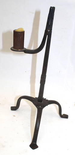Antique Iron Rush Light Candle Holder On Tripod Penny Foot Base 10 1/2 ...