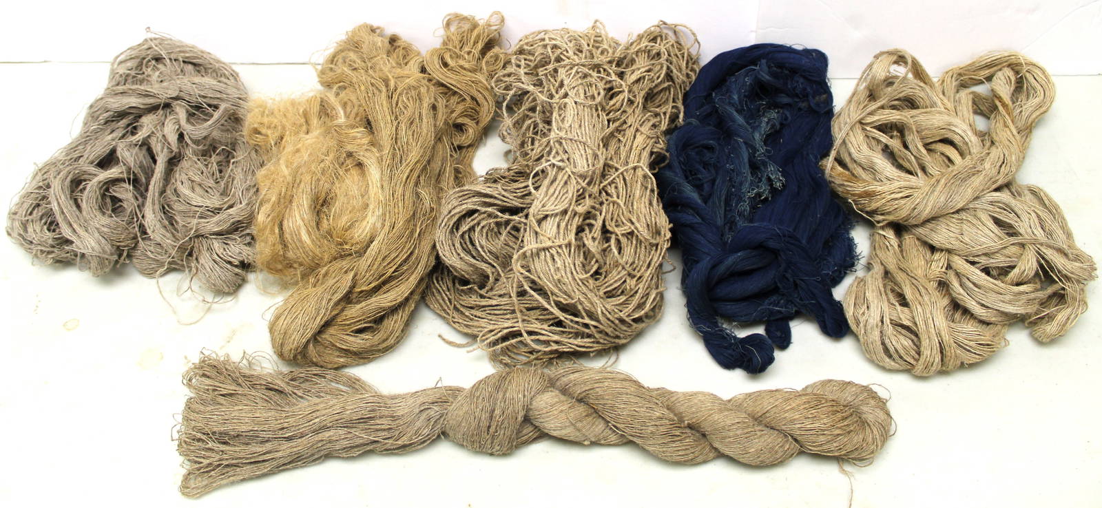 Lot Of Antique Flax Incl Natural & Indigo Dyed Auction