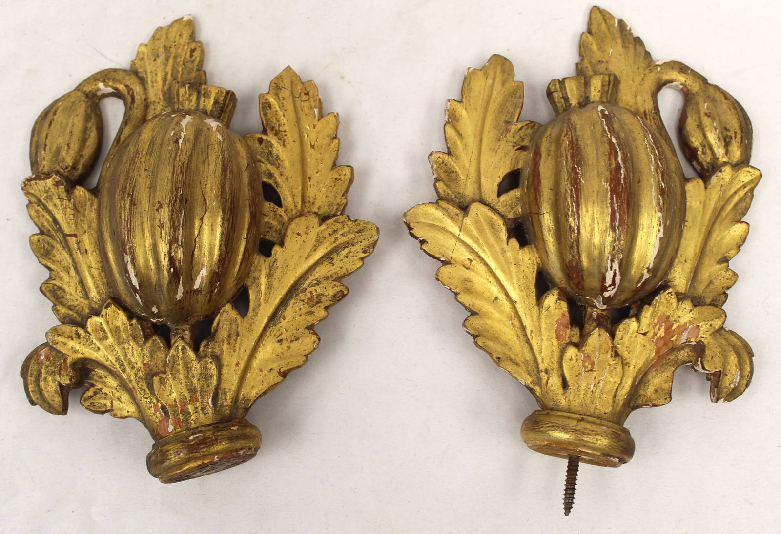 Antique French Gilt/gold Painted Poppy Pods & Leaves Motif Finials ...