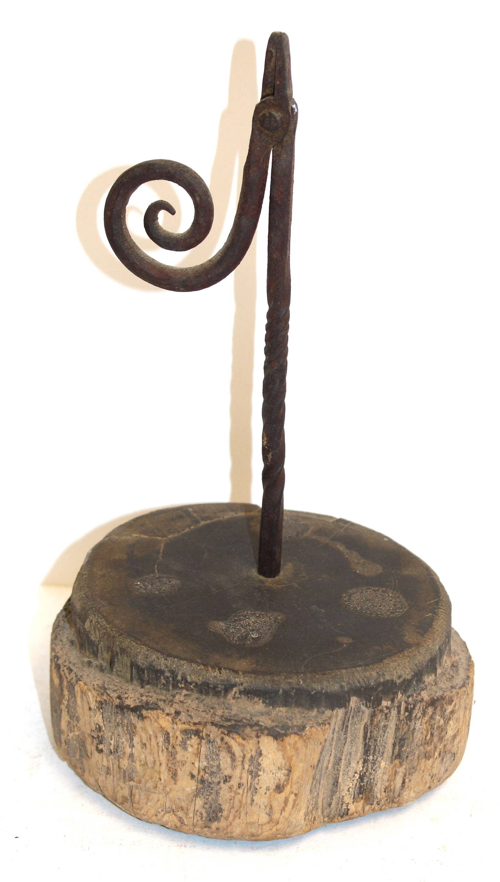 Make-do Wrought Iron Rush Light Holder On Wooden Base Auction