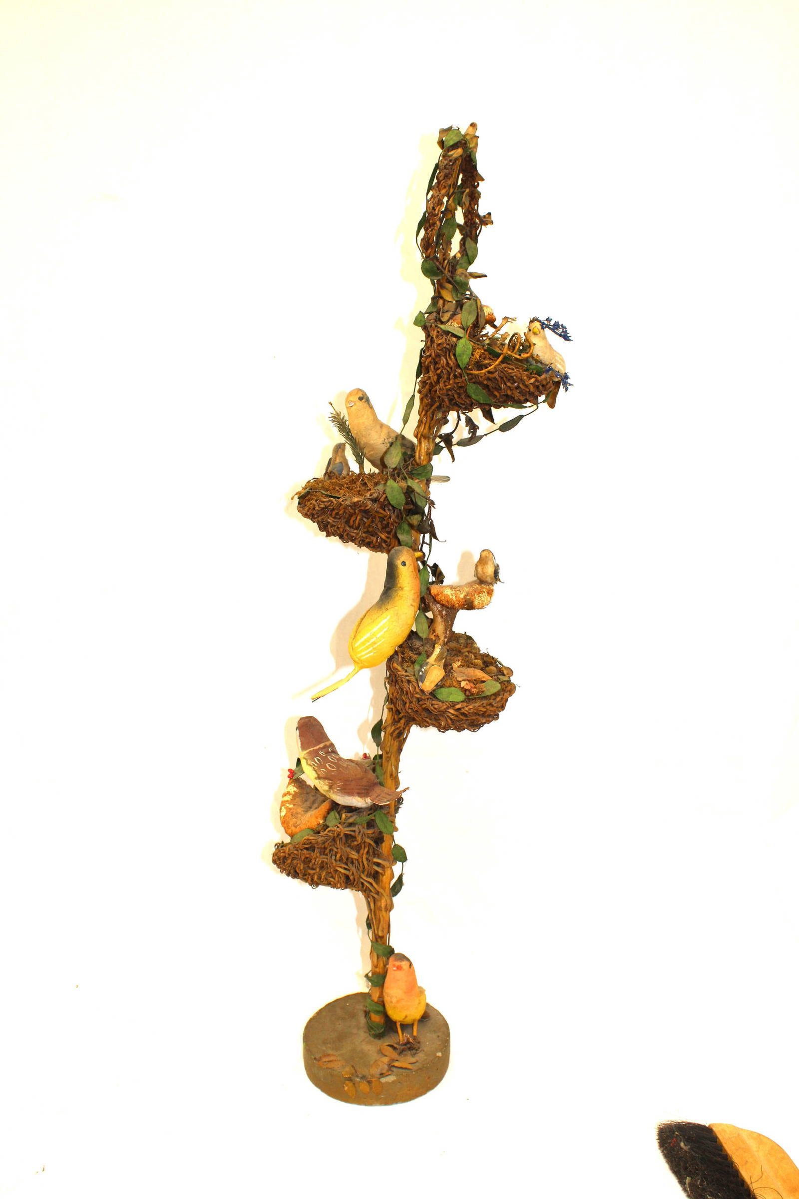 Folk Art Floor Standing Arrangement Of Birds On Branches & Nest In The ...