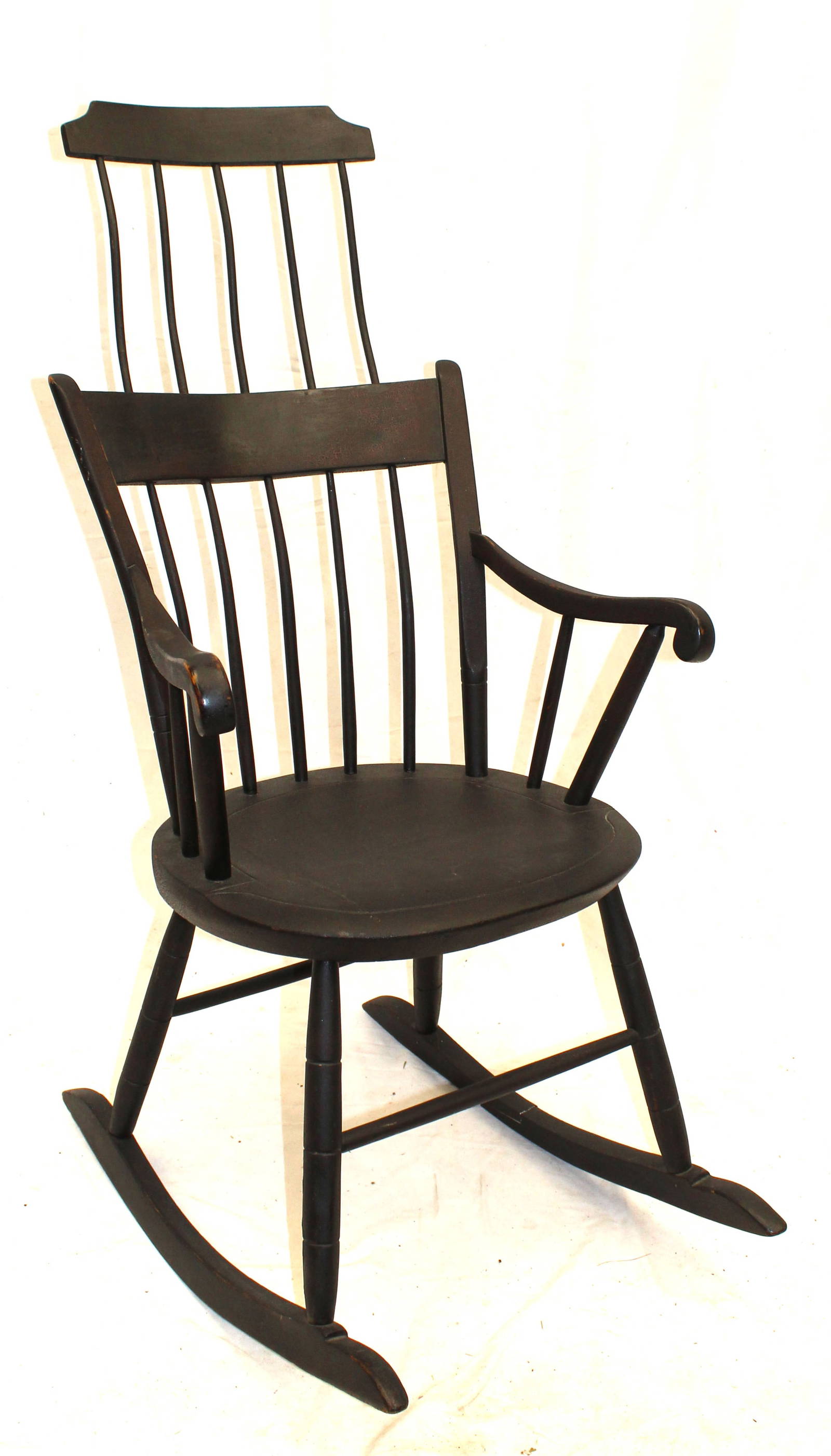 Antique Windsor Comb Back Rocking Armchair In Later Black Paint Auction