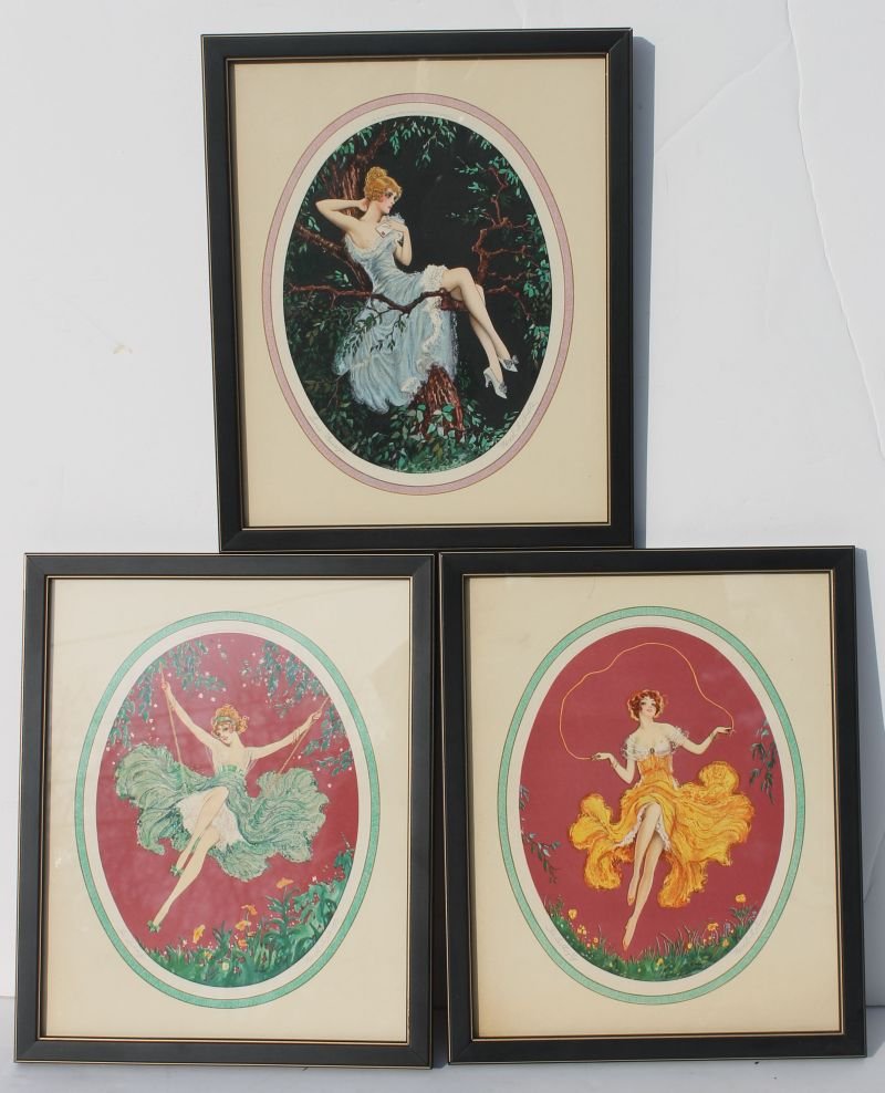 3 Marcel Le Boulte framed risque prints of young girls