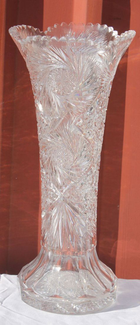 very large 16" tall American Brilliant cut glass vase