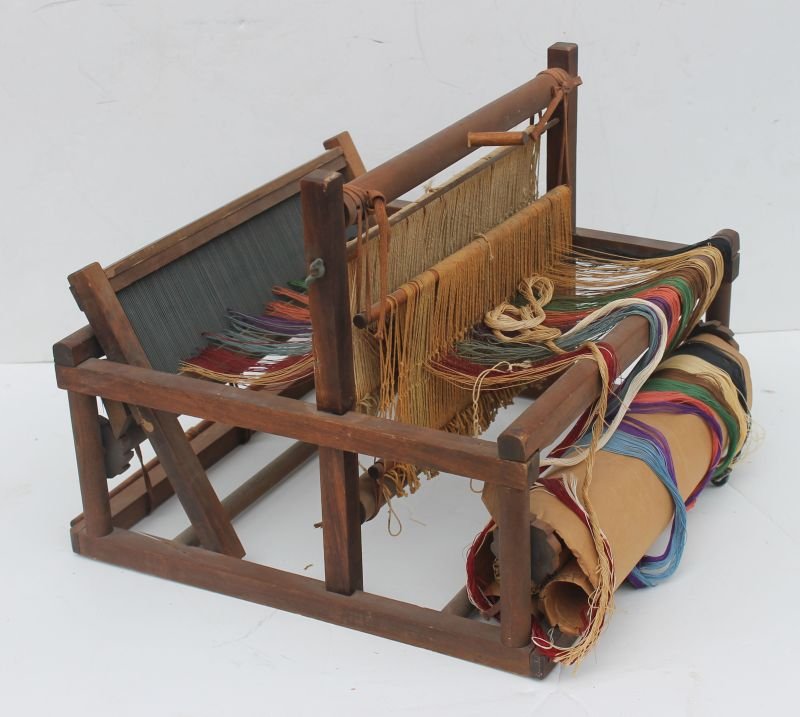 diminutive antique wooden "Peacock" loom - 12" tall x 1